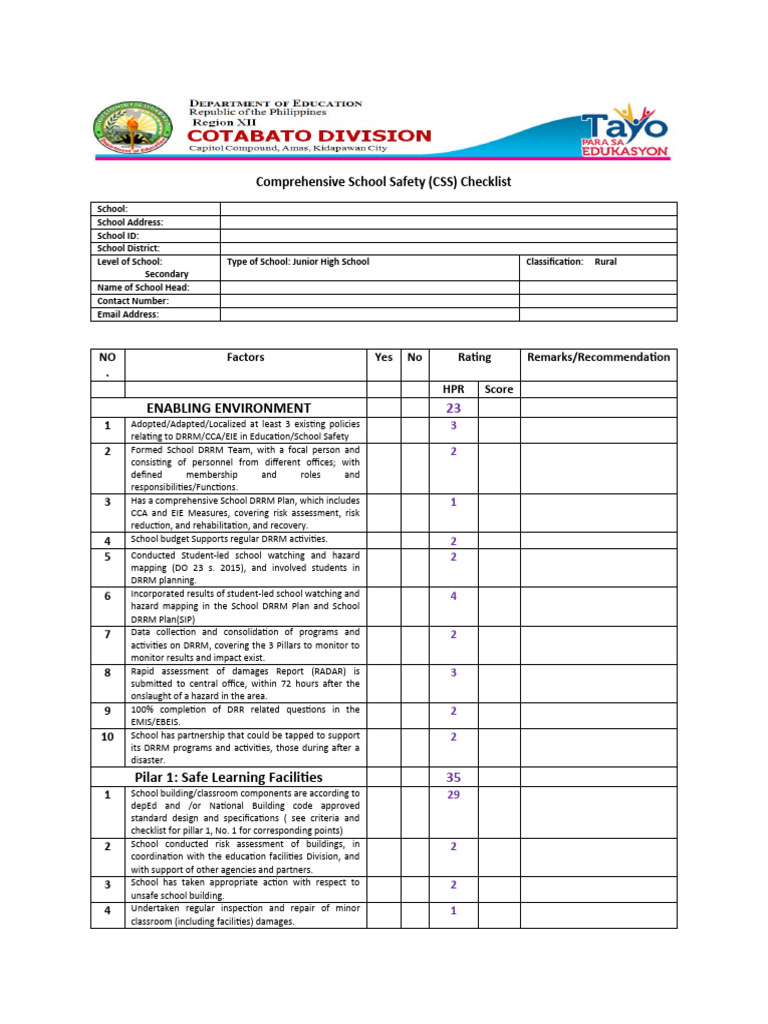 School Safety Assessment Checklist | PDF | Emergency Management ...
