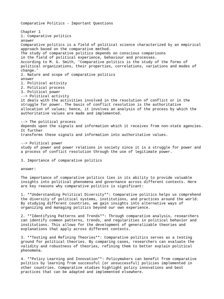 Comparative Politics - Important Qu | PDF | Political Parties | Democracy