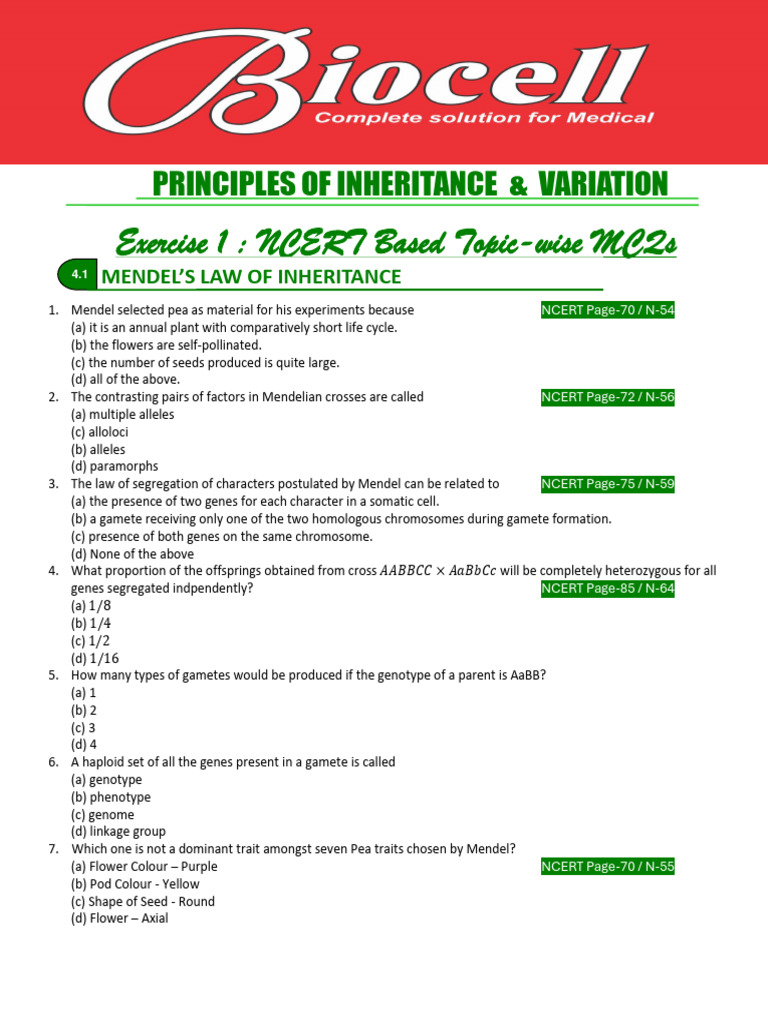 5.principles of Inheritance & Variation | PDF | Dominance (Genetics) | Genotype