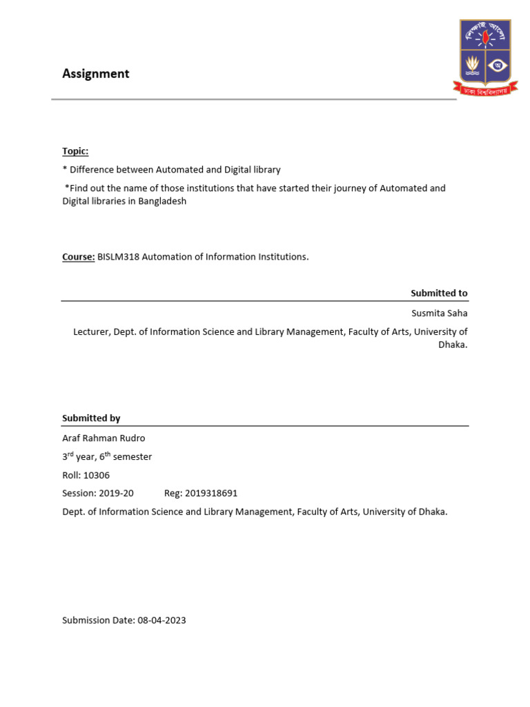 Assignment: Topic | PDF | Libraries | Digital Library
