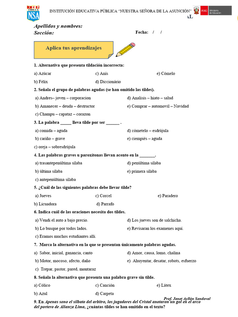 Práctica de Acentuación y Tildes | PDF | Fonología | Fonética