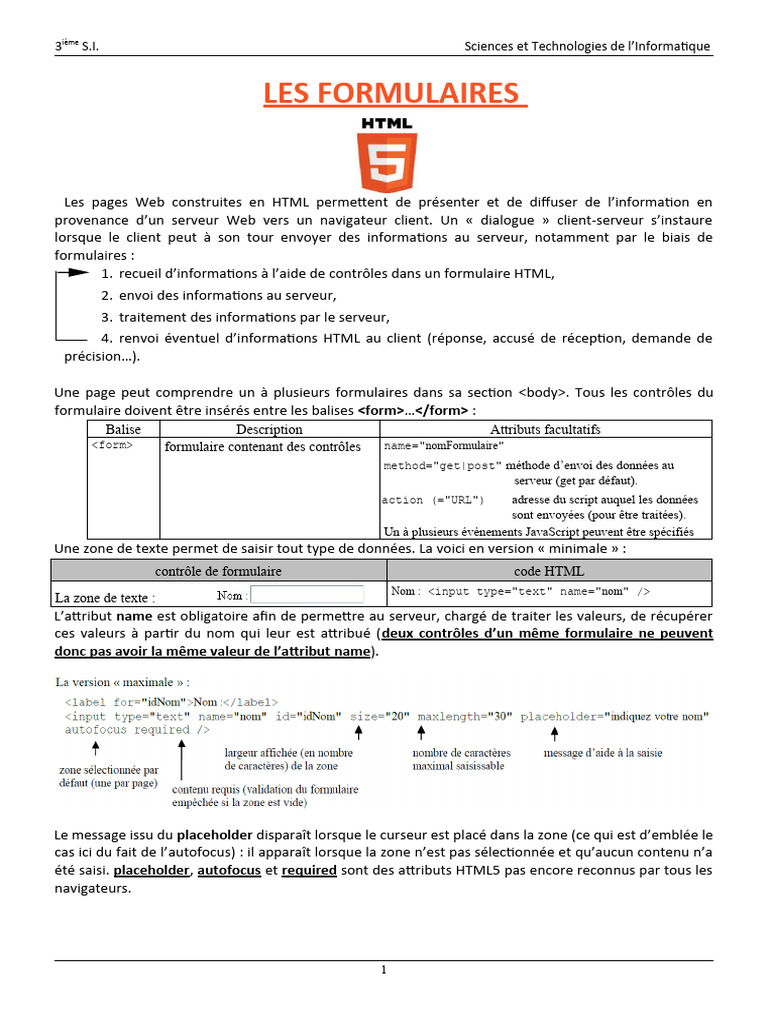 Création de Formulaires HTML Essentiels | PDF | Html | Client–serveur