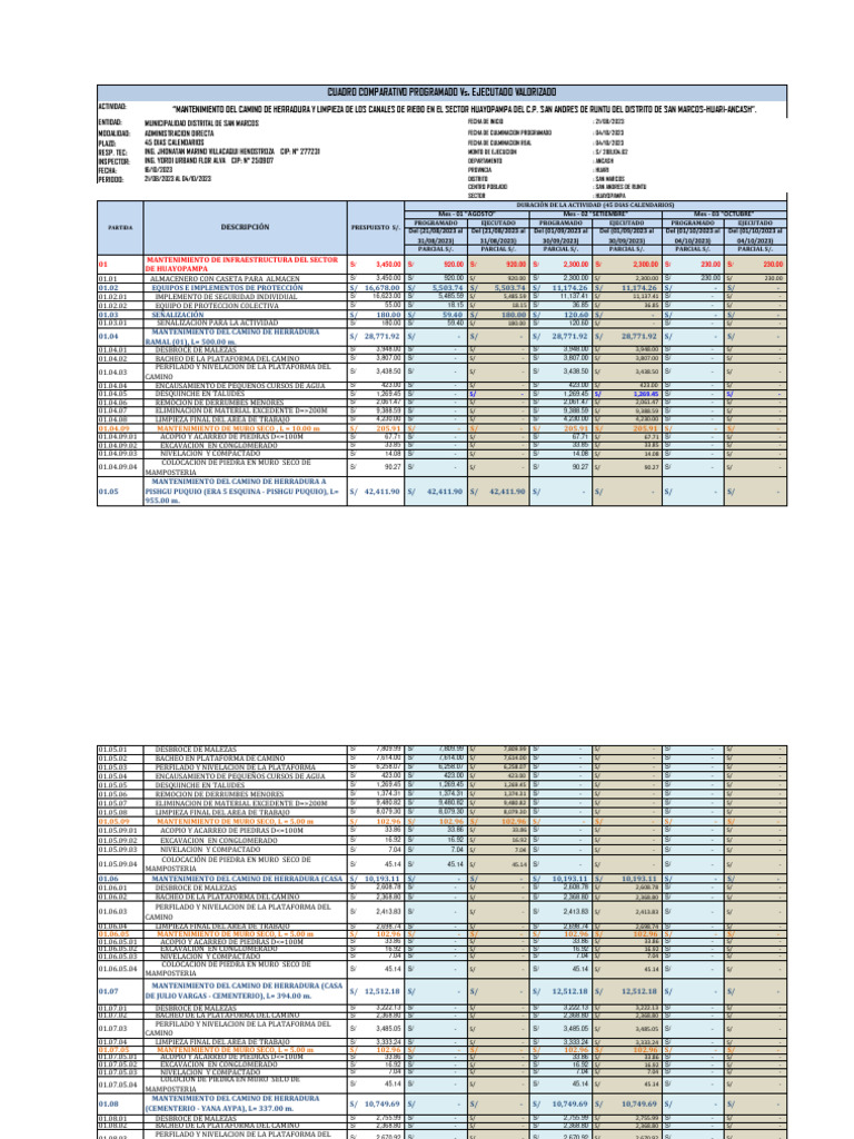 Cuadro Comparativo Programado Vs Ejecutado | PDF