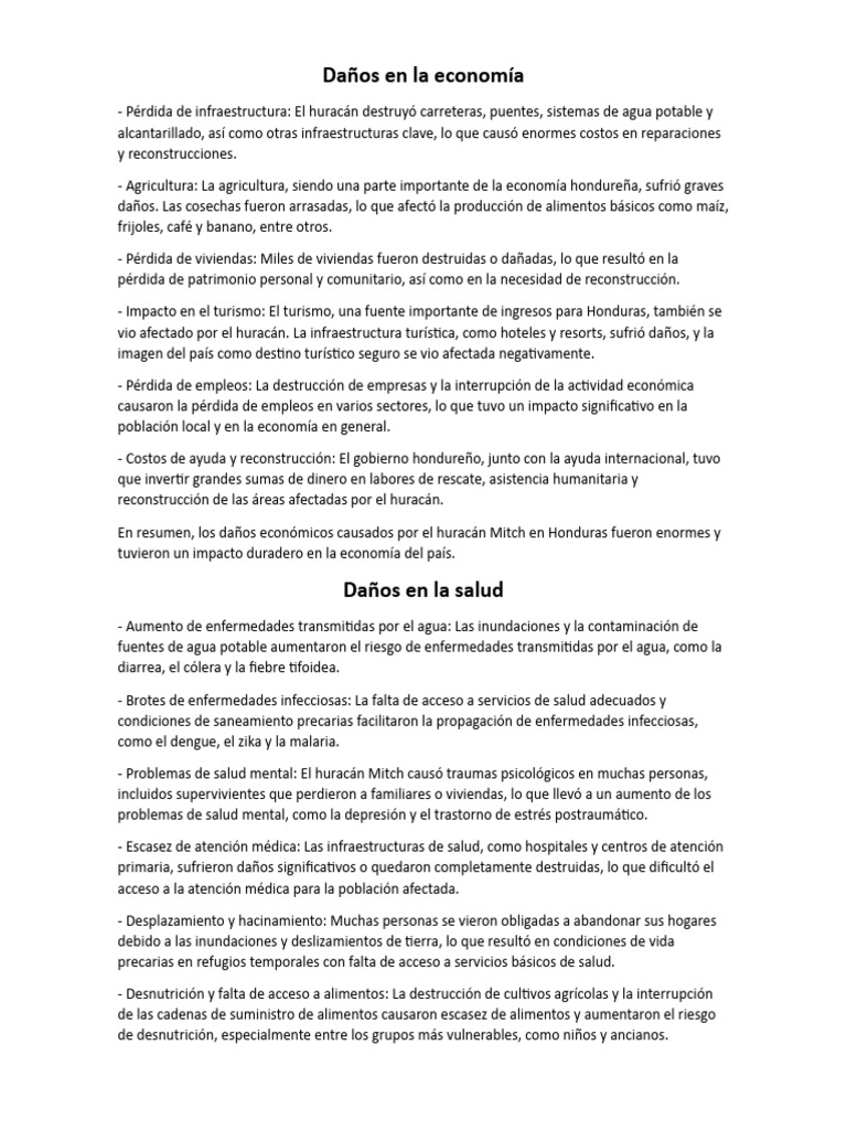 Daños Del Huracán Mithc | PDF | Agricultura | Inundar