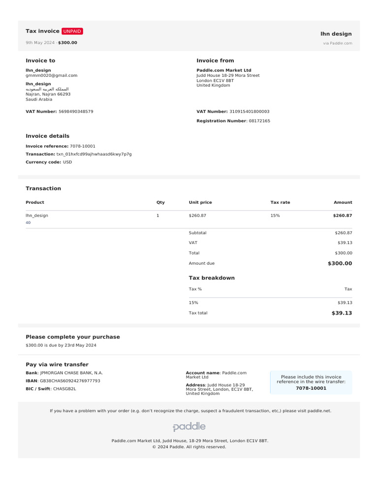 Invoice 7078 10001 LHN Design | PDF | Invoice | Value Added Tax