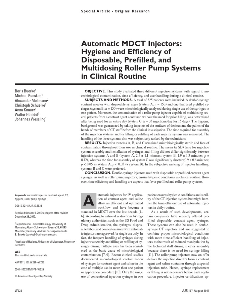 Hygiene & Efficiency of MDCT Injector Systems | PDF | Syringe