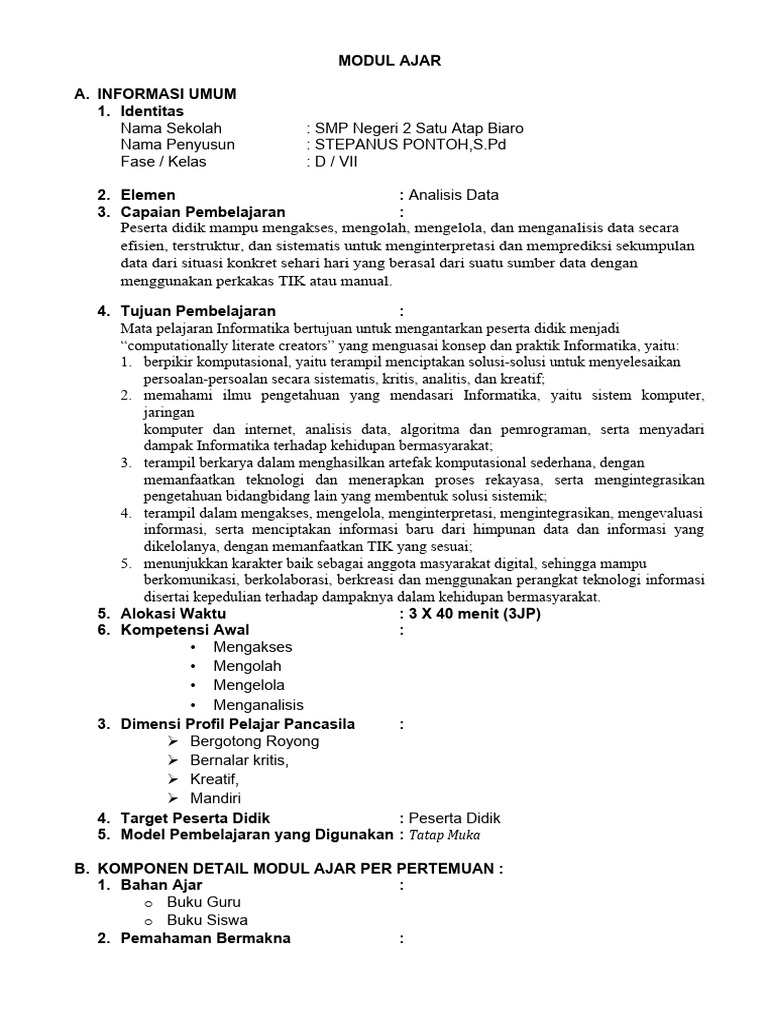 LK-4a Modul Ajar Analisis Data | PDF | Karier & Perkembangan | Seni & Disiplin Bahasa