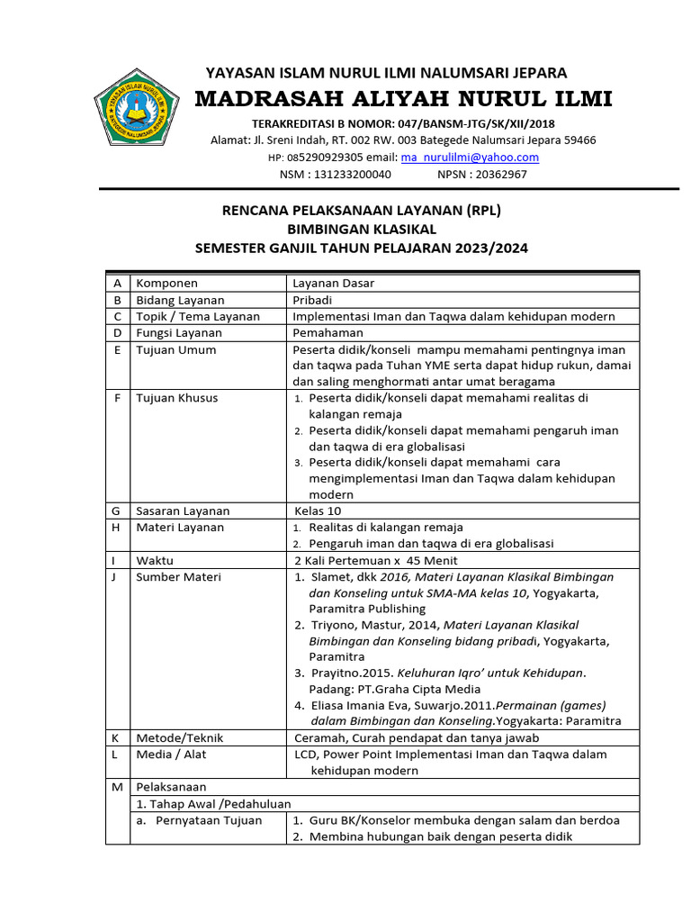 RPL IMPLEMENTASI IMAN DAN TAQWA DI KEHIDUPAN MODERN (Ganjil) | PDF