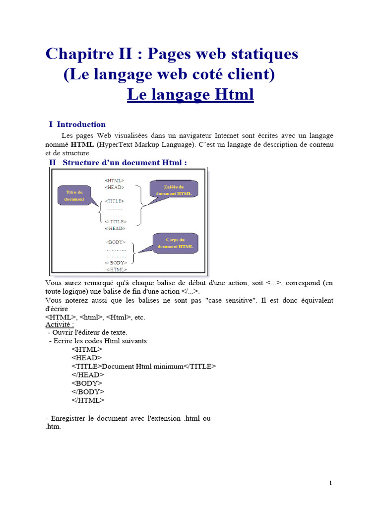 Chapitre2 Le Langage HTML | PDF | Html | Langage de balisage