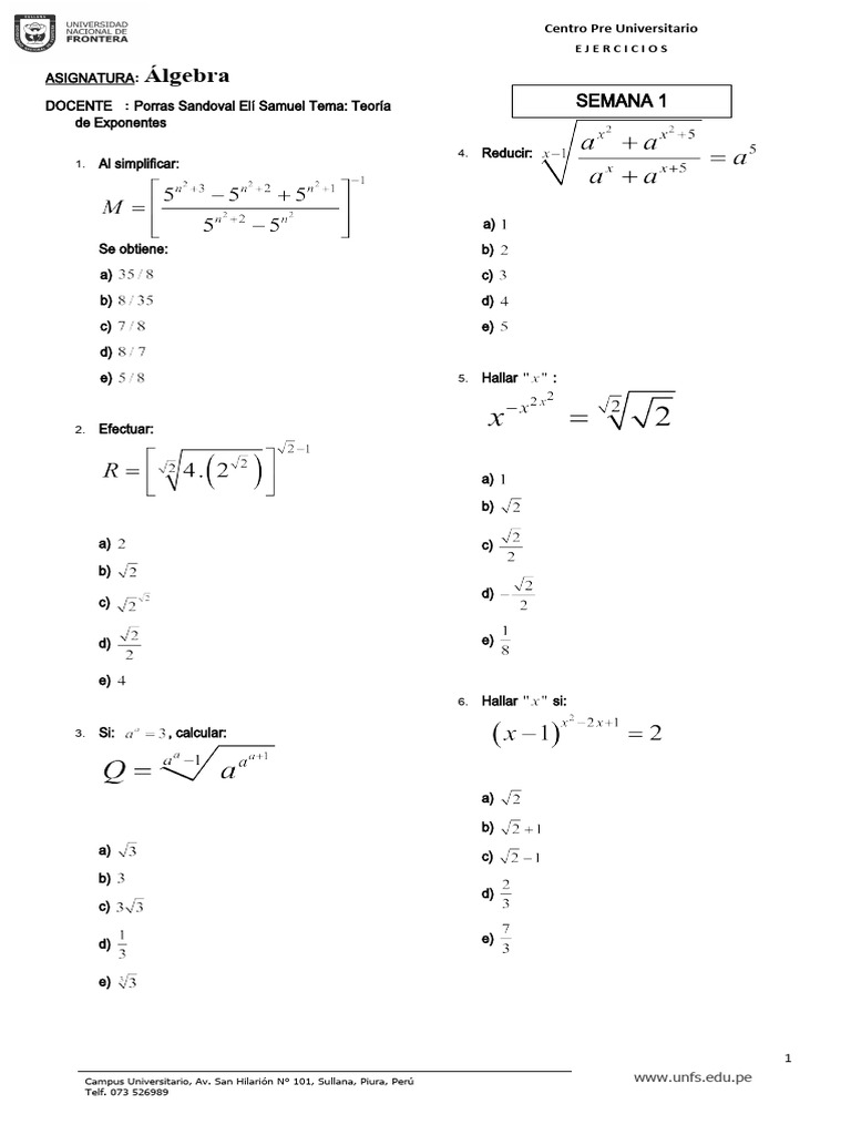 Módulo Álgebra Ejercicios 1 | PDF