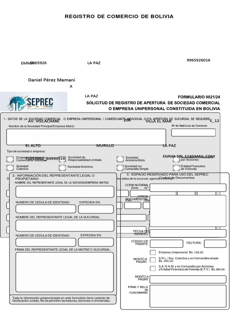 Formulario Seprec 1 | PDF | Documento de identidad | Business
