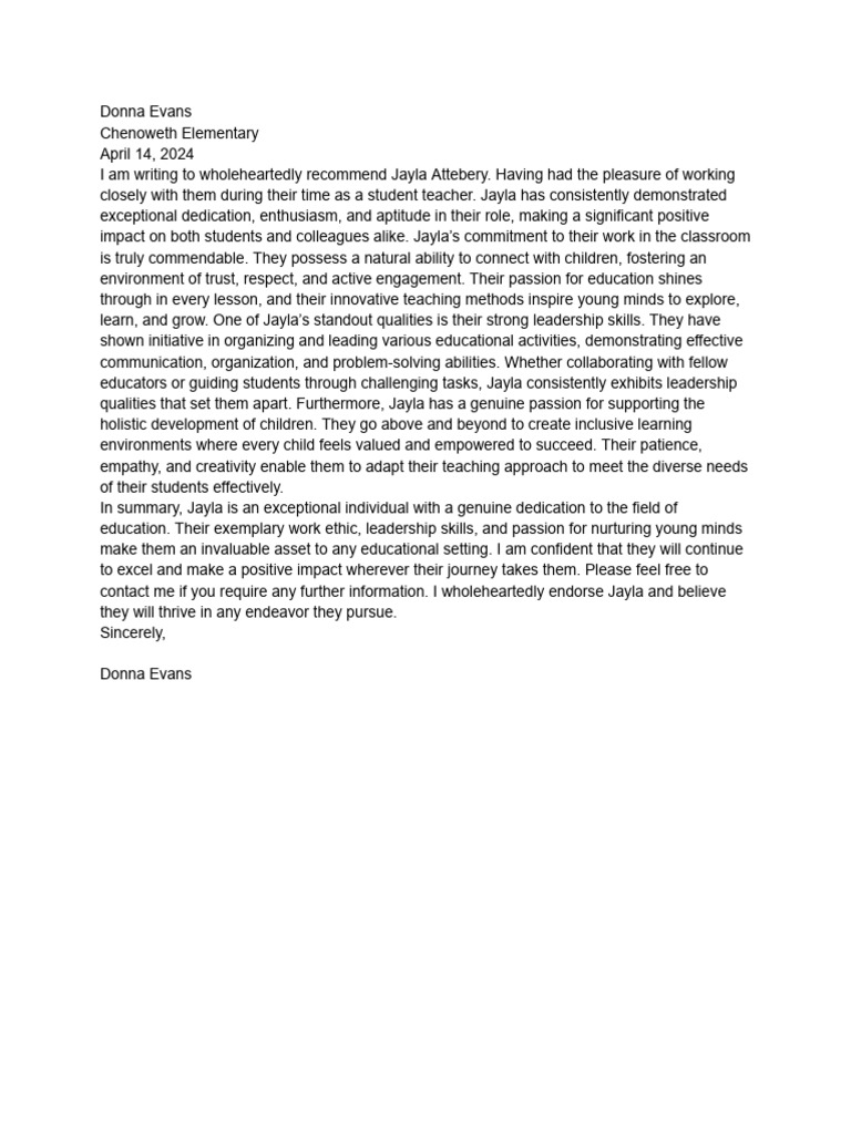 letter of rec - evans | PDF