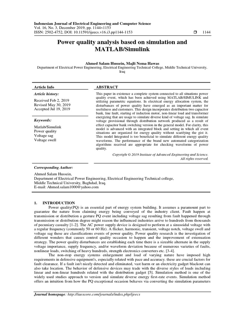Power Quality Analysis Based On Simulation And Mat Pdf Capacitor