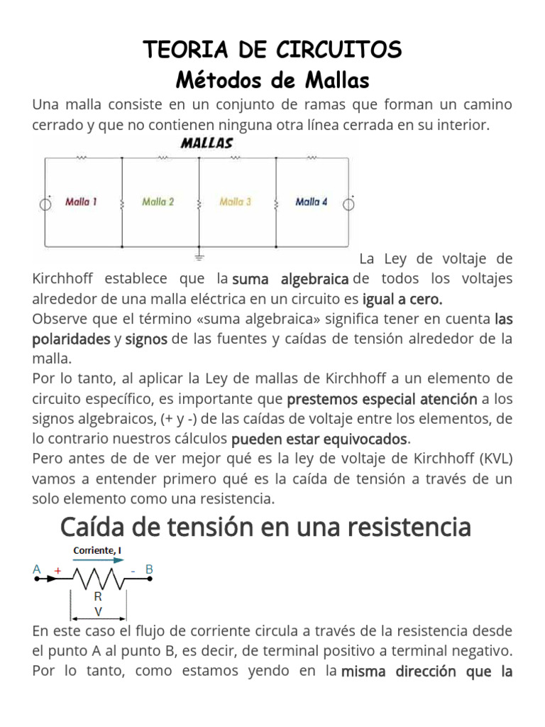 Métodos de Mallas | PDF | voltaje | Resistencia Eléctrica y Conductancia