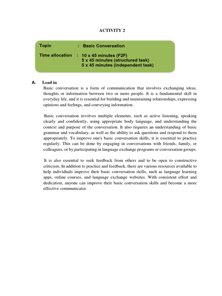 Basic Conversation | Download Free PDF | Conversation | Learning