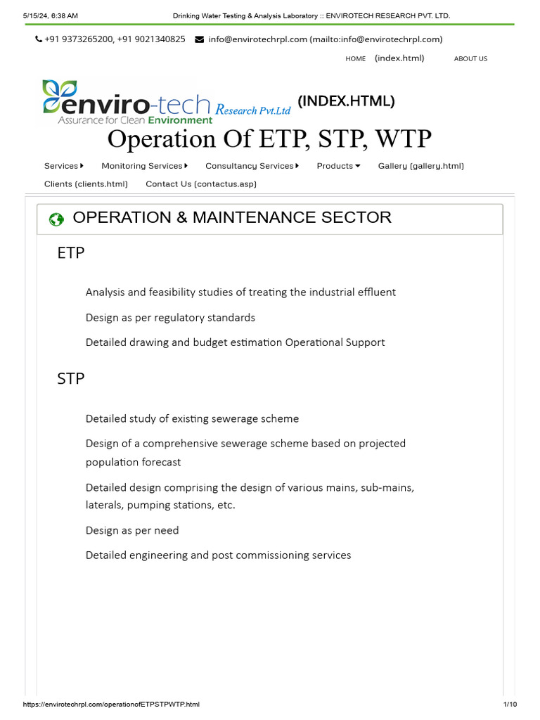 Drinking Water Testing & Analysis Laboratory - ENVIROTECH RESEARCH PVT ...