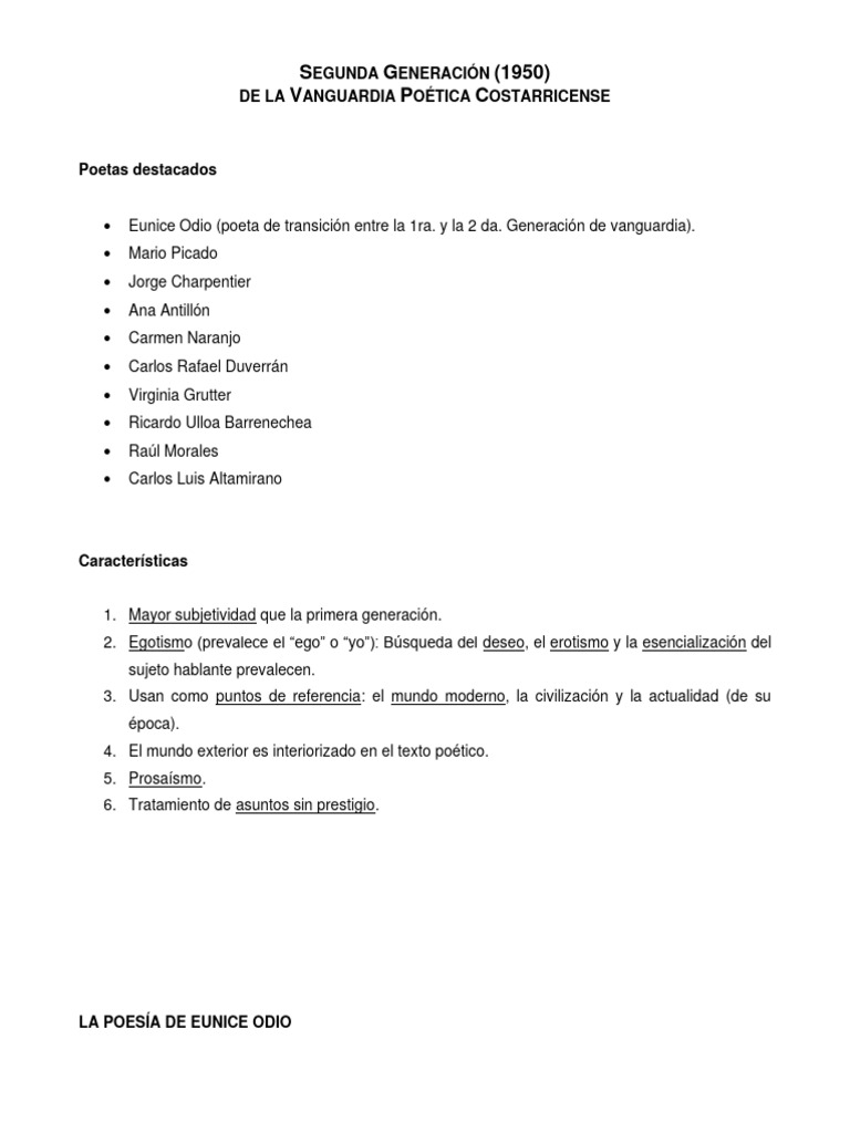 Eunice Odio y Mario Picado (2 Da. Generación de Vanguardia) | PDF ...