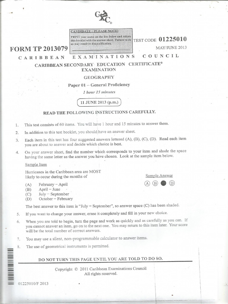 CSEC Geography June 2013 Paper 1 | PDF
