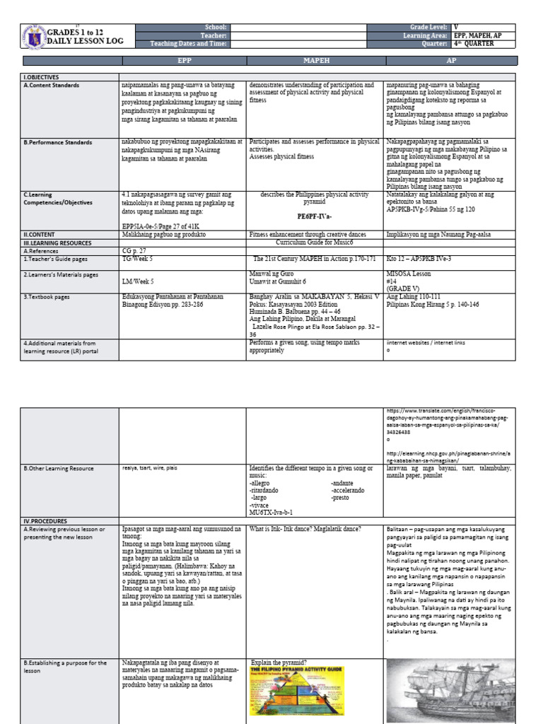 Daily Lessom Plan Epp, Mapeh Ap 2ND Day | PDF