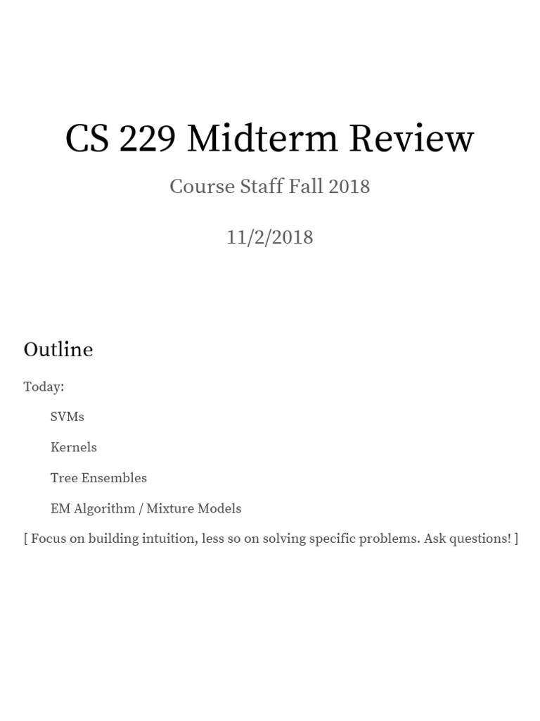 cs229 MT Review | PDF | Support Vector Machine | Statistical Classification