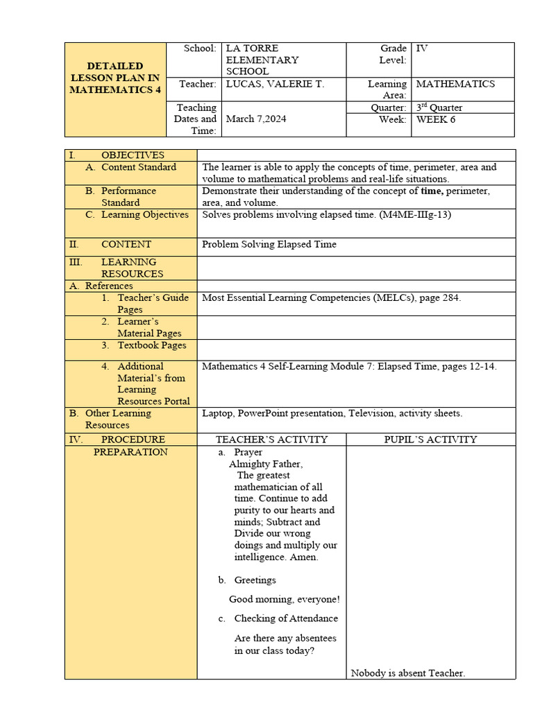 Grade 4 Elapsed Time Problem Solving | PDF | Learning | Cognition