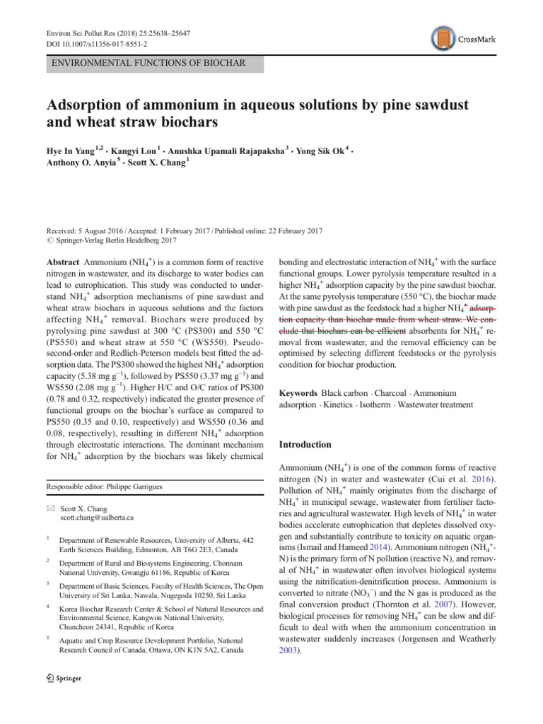 2 Ammonia Absorption Straw Biochar - Pyrolysis Temp | PDF | Adsorption ...