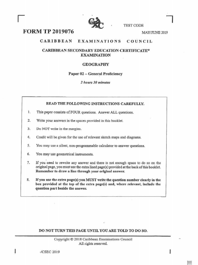 CSEC Geography June 2019 Paper 2 | PDF