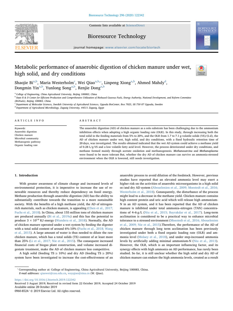 Anaerobic Digestion of Chicken Manure Insights | PDF | Anaerobic Digestion