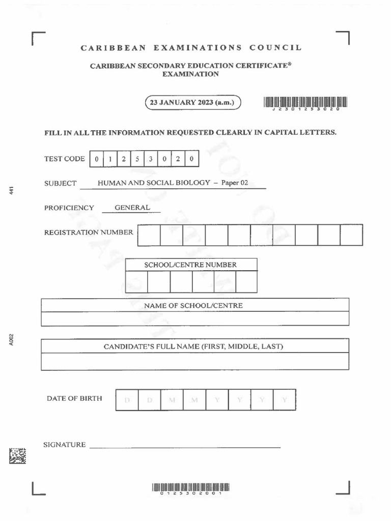 Csec HSB Jan 2023 Paper 2 | PDF