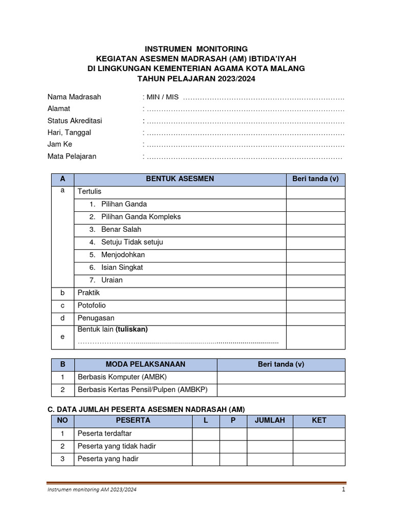 Instrumen Monitoring Am 2024 | PDF