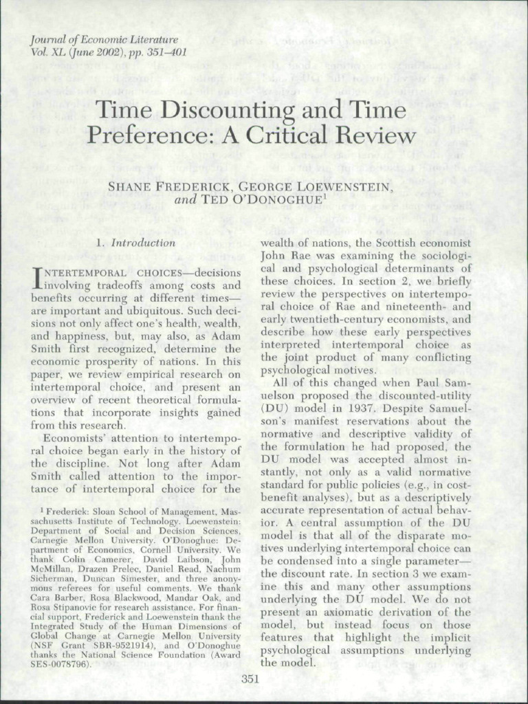 Time Discounting and Time Preference A Critical Review | Download Free ...