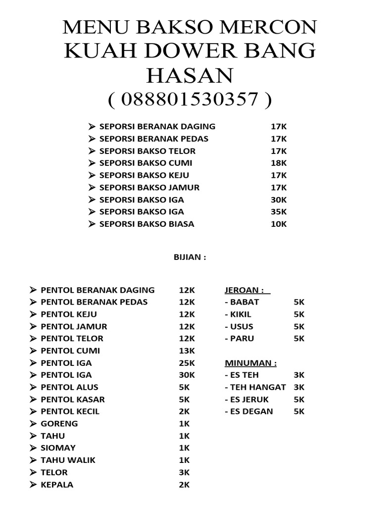Menu Bakso Mercon | PDF | Memasak, Makanan, & Anggur