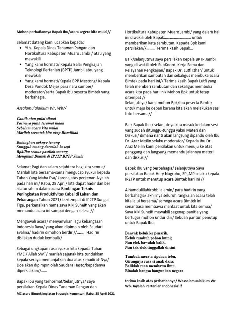 Naskah MC Bimtek | PDF