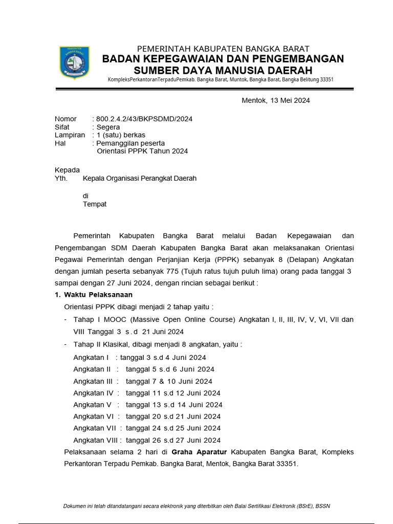 Surat Pemanggilan Orientasi PPPK | PDF