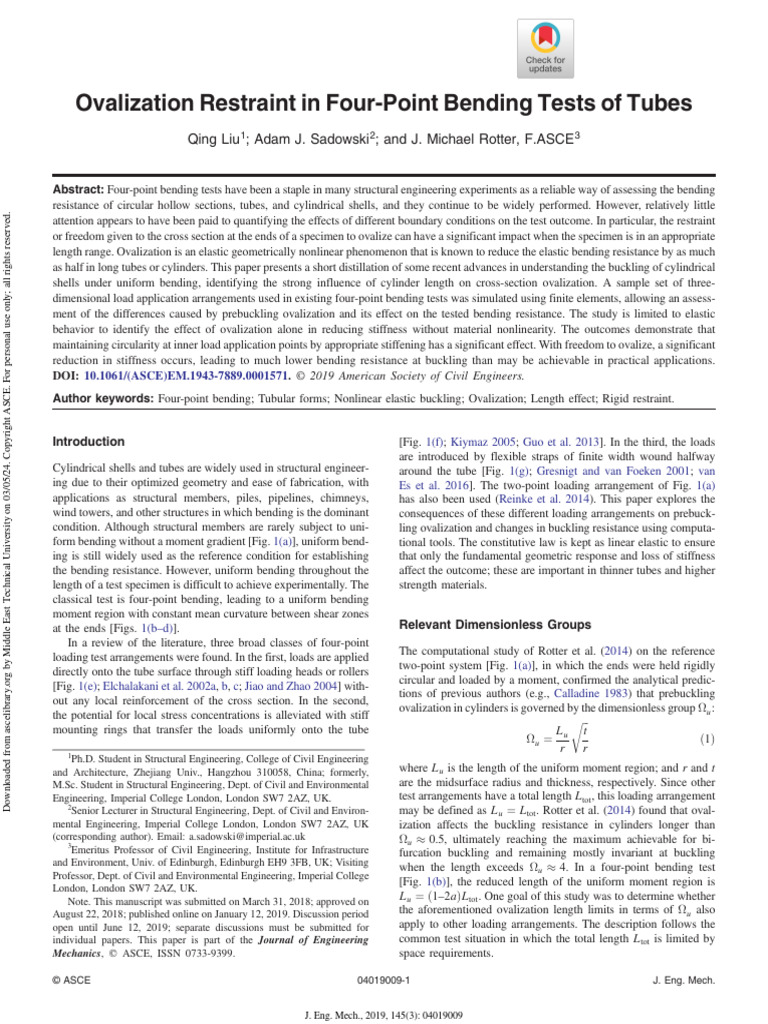 Liu Et Al 2019 Ovalization Restraint in Four Point Bending Tests of ...