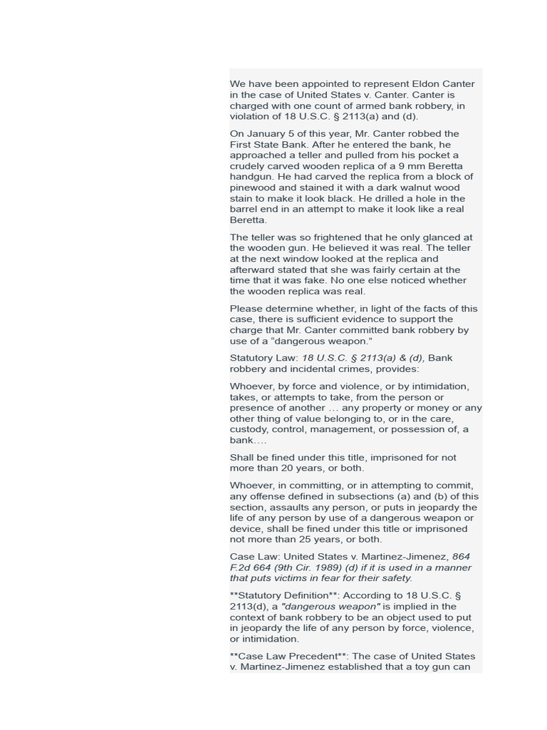 Canter Armed Bank Robbery Case Analysis | PDF | Robbery | Burglary