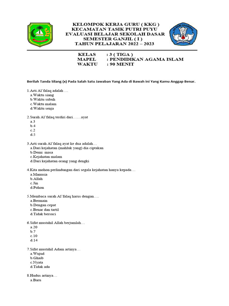 Soal Pai Kelas 3 Semester Ganjil TP 2022-2023 | PDF | Agama & Spiritualitas