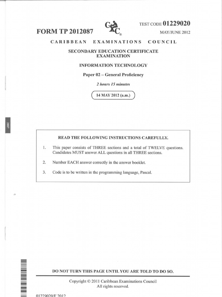 CSEC IT June 2012 Paper 2 | PDF