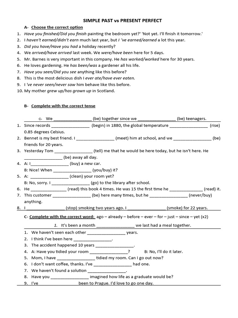SIMPLE PAST Vs PRESENT PERFECT | PDF