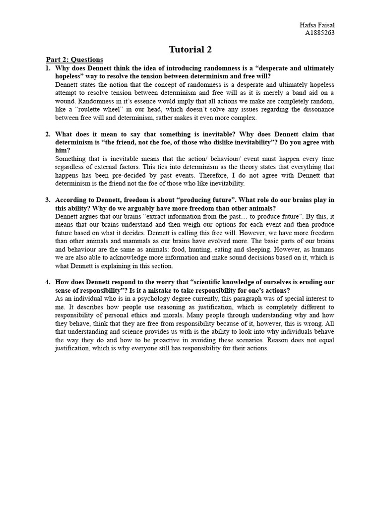 Tutorial 2 | PDF | Free Will | Determinism