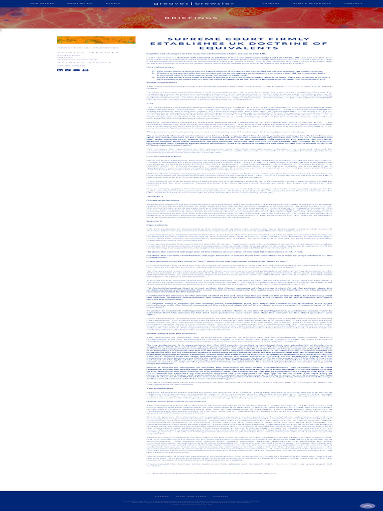 Supreme Court Firmly Establishes UK Doctrine of Equivalents - Greaves ...