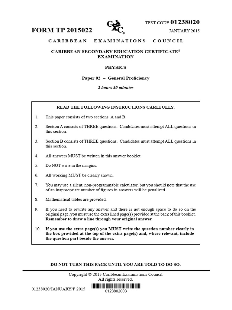 CSEC Physics 2015 Paper 2 Solutions | PDF | Temperature | Area