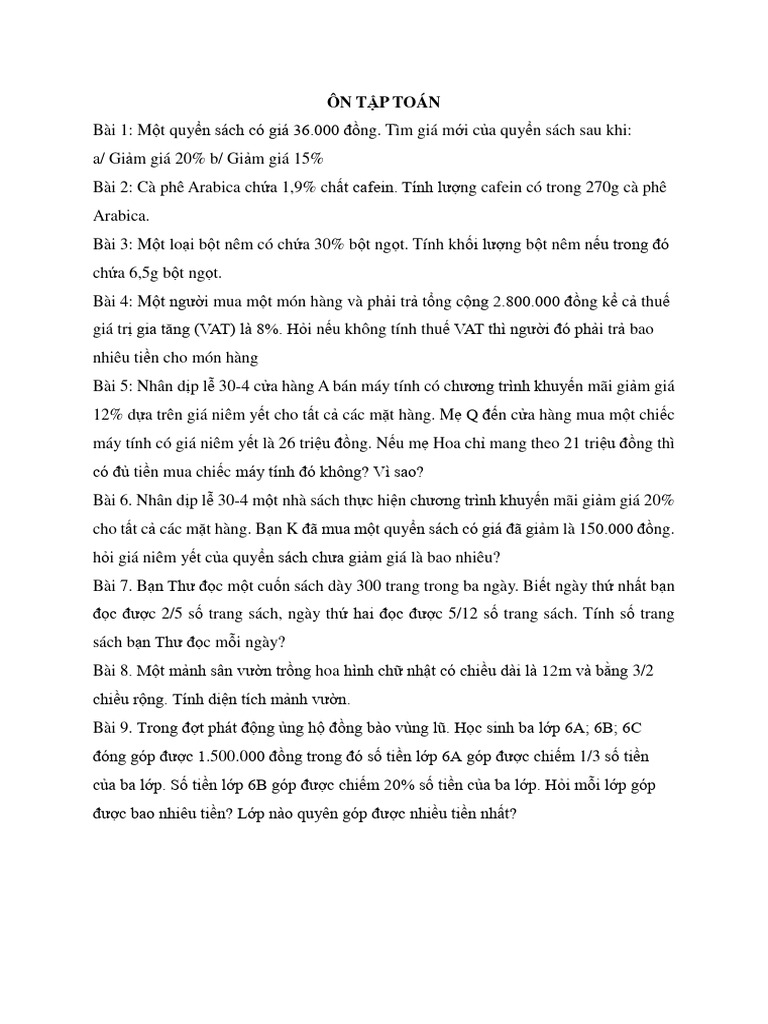 ÔN TẬP TOÁN 1 | PDF