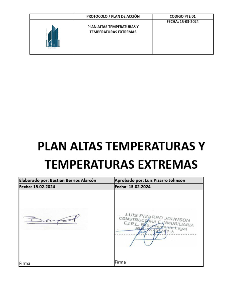 Protocolo Plan de Acción Calor Extremo Olas de Calor Trabajo en Altas Temperaturas | Descargar ...