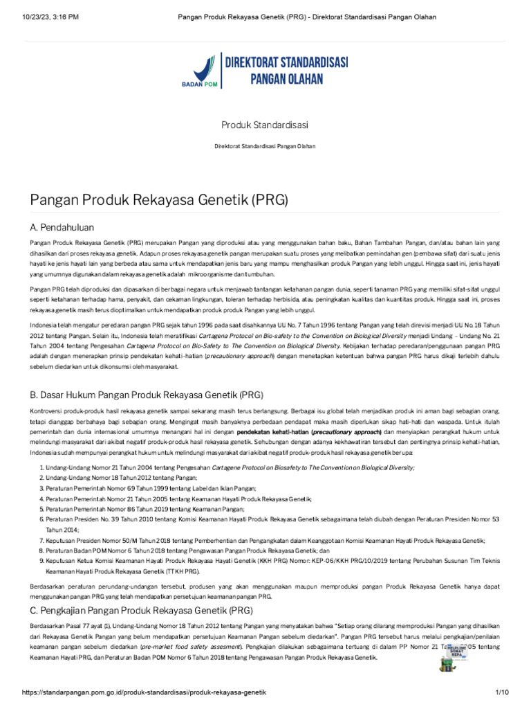Pangan Produk Rekayasa Genetik (PRG) - Direktorat Standardisasi Pangan ...