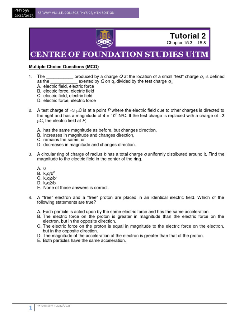 Tuto 2 | PDF | Electric Field | Force