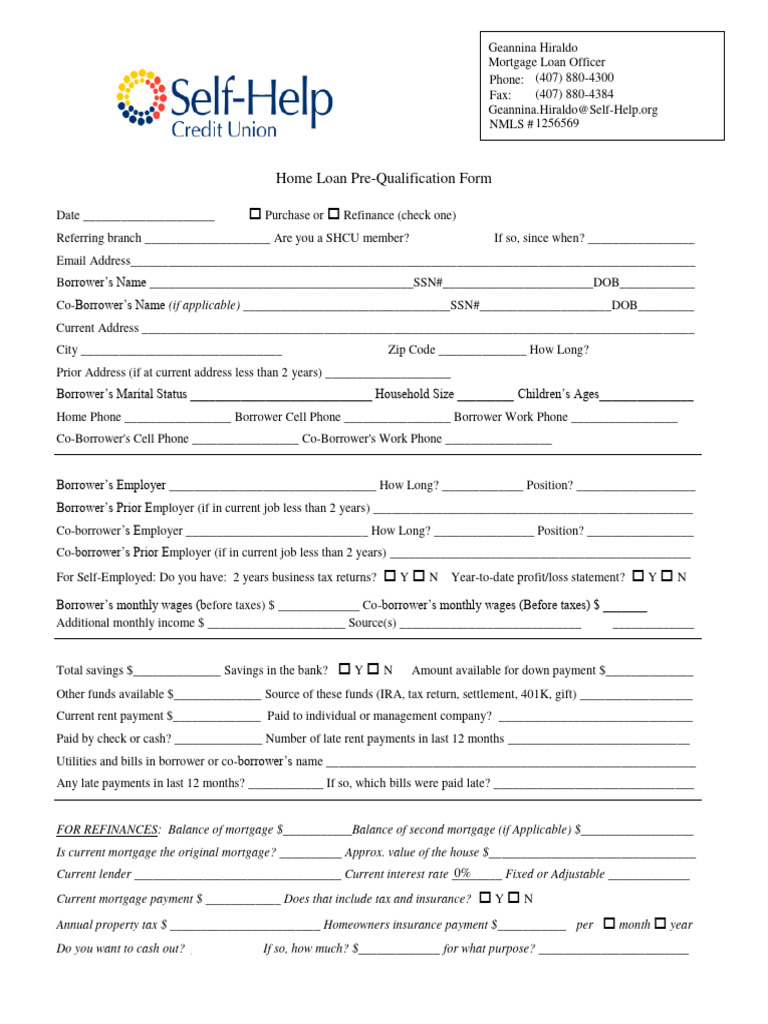 Home Loan Pre-Qualification Form | PDF | Mortgages | Credit
