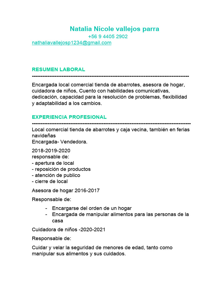 Curriculum Vitae Natalia Vallejos | PDF