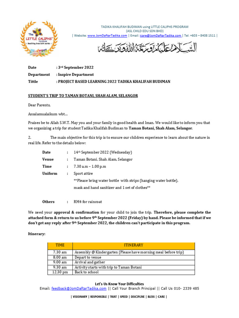 External Memo Trip PBL TAMAN BOTANI 2022 | PDF External Memo Trip PBL TAMAN BOTANI 2022 | PDF