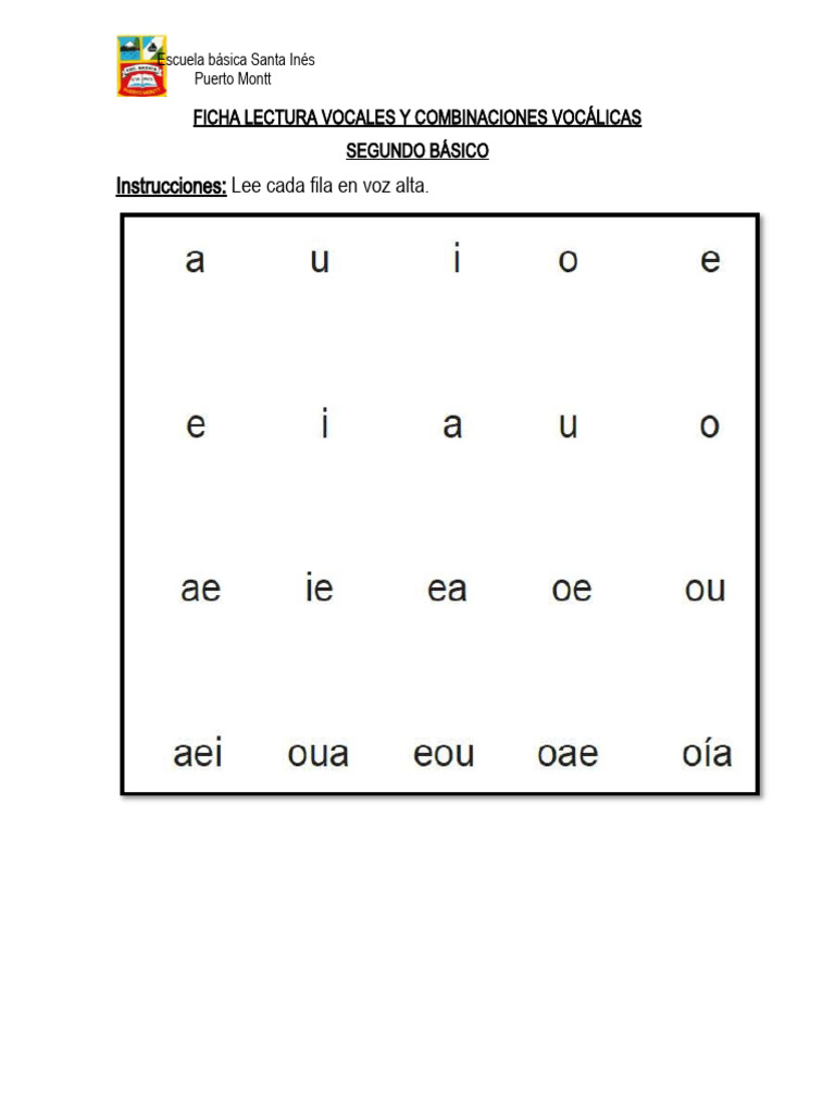 Ficha Lectura Vocales y Combinaciones Vocálicas | PDF